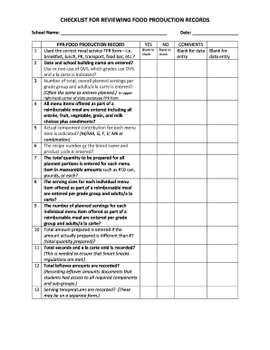 Fillable Online CHECKLIST FOR REVIEWING FOOD PRODUCTION RECORDS Fax ...