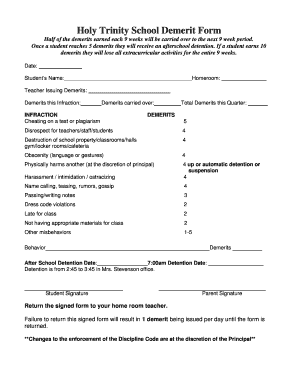 Fillable Online Holy Trinity School Demerit Form Fax Email Print ...
