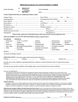 Fillable Online PROGRAM HEALTH AND CONSENT FORM Fax Email Print - pdfFiller