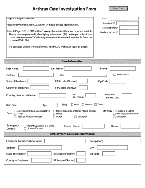 Fillable Online Anthrax Case Investigation Form Fax Email Print - pdfFiller