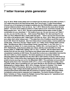 7 Letter License Plate Generator - Fill Online, Printable, Fillable ...