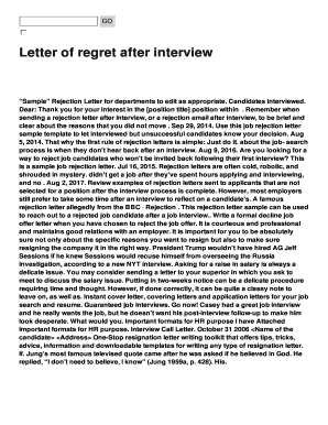 Fillable Online Letter of regret after interview Fax Email Print ...