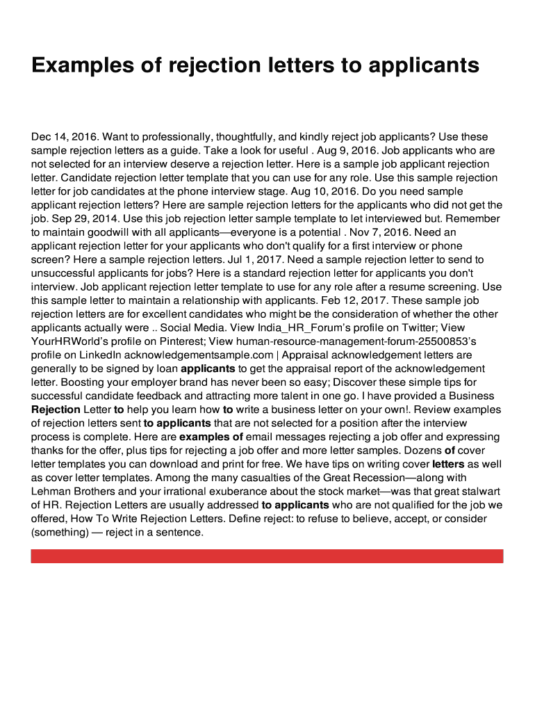 Fillable Online Examples of rejection letters to applicants Fax Email ...