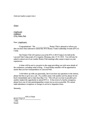 Fillable Online (Selected student sample letter) Fax Email Print ...