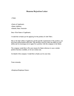 Fillable Online Resume Rejection Letter Fax Email Print - pdfFiller