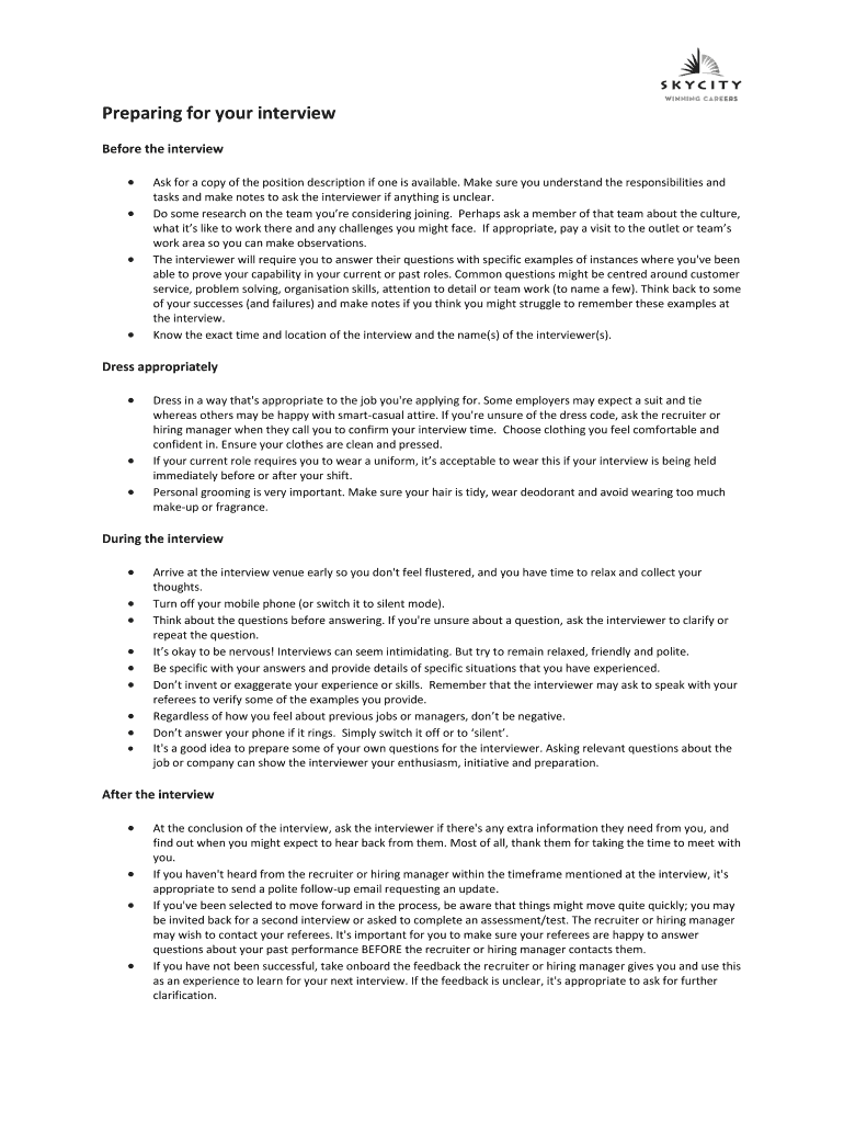 Fillable Online Preparing for your interview Fax Email Print - pdfFiller