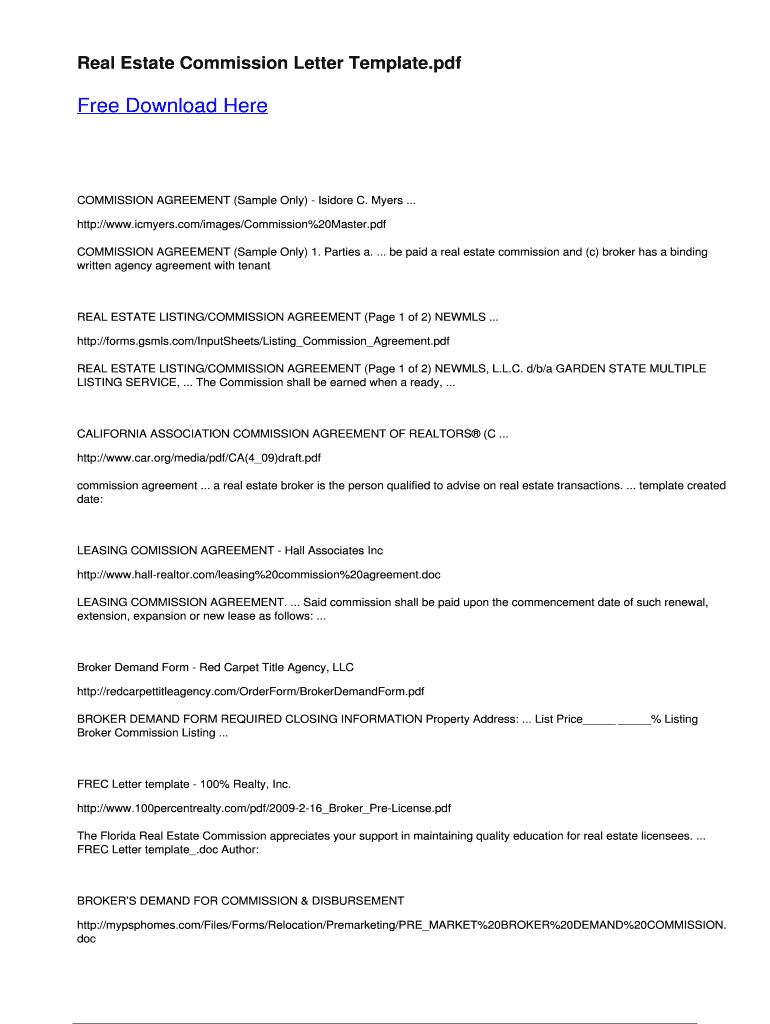 Fillable Online Real Estate Commission Letter Template Fax Email Print ...