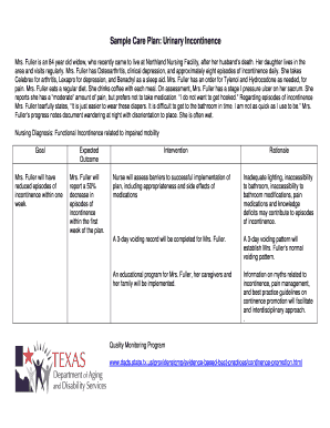 Fillable Online Sample Care Plan: Urinary Incontinence Fax Email Print ...