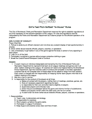 Fillable Online Girls Fast Pitch Softball In-House Rules Fax Email ...