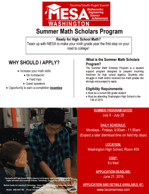 Fillable Online Summer Math Scholars Program Fax Email Print - pdfFiller