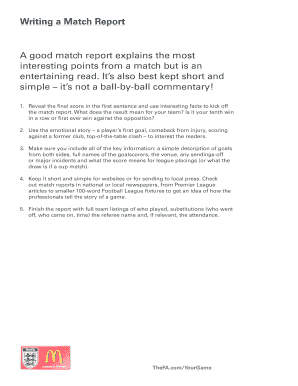 Fillable Online Writing a Match Report Fax Email Print - pdfFiller