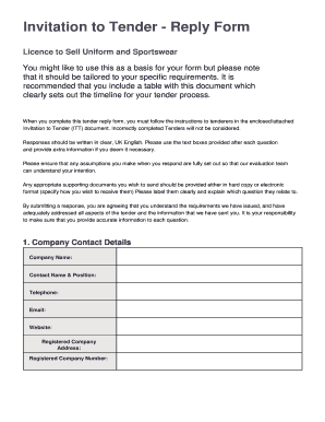 Fillable Online Invitation to Tender - Reply Form Fax Email Print ...