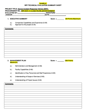 Fillable Online RFP TECHNICAL EVALUATION SUMMARY SHEET Fax Email Print ...