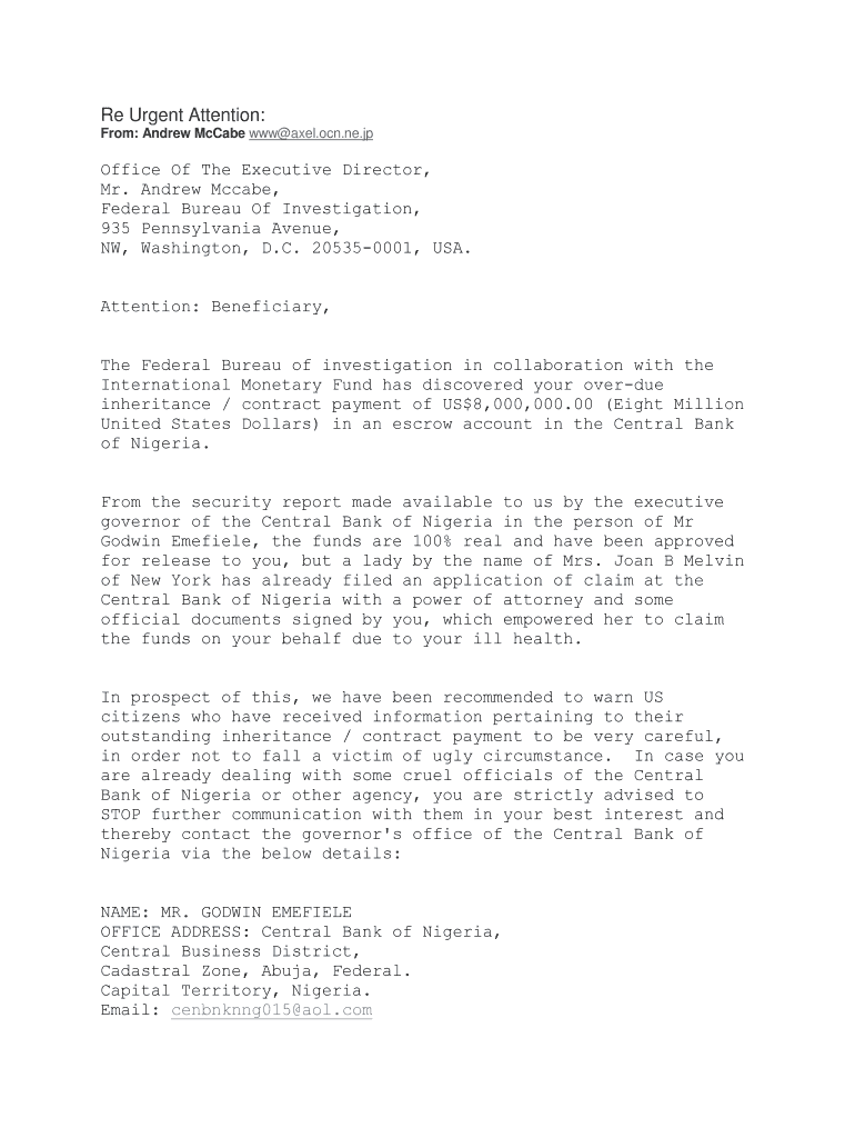 Fillable Online Re Urgent Attention: Fax Email Print - pdfFiller