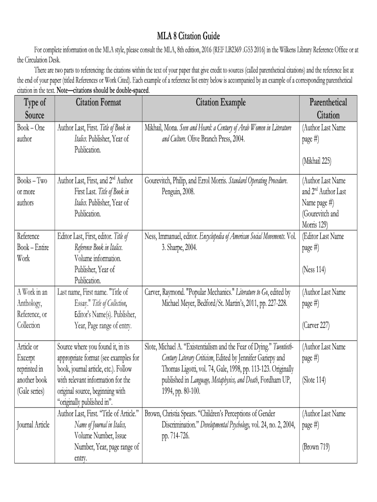 Fillable Online MLA 8 Citation Guide Fax Email Print - pdfFiller