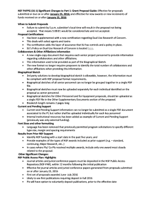 Fillable Online NSF PAPPG (16-1) Significant Changes to Part 1: Grant Proposal Guide: Effective ...