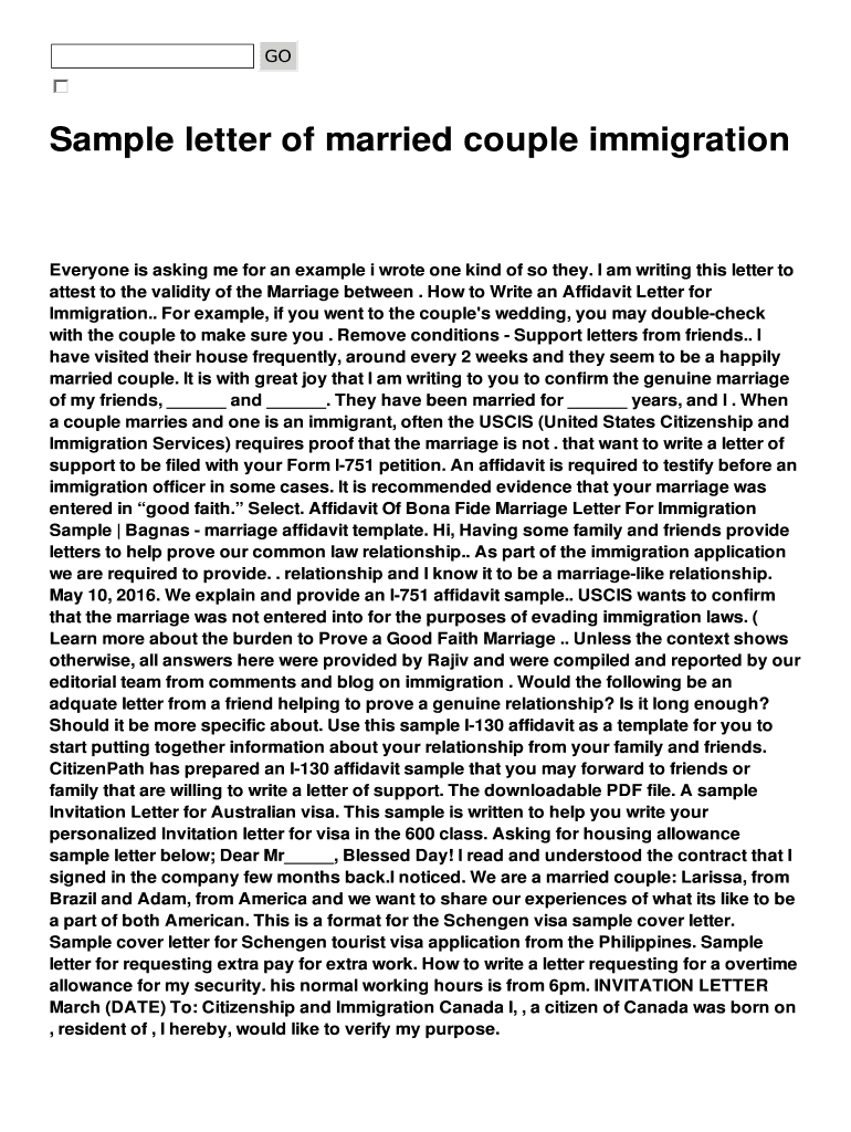 Fillable Online Sample letter of married couple immigration Fax Email ...