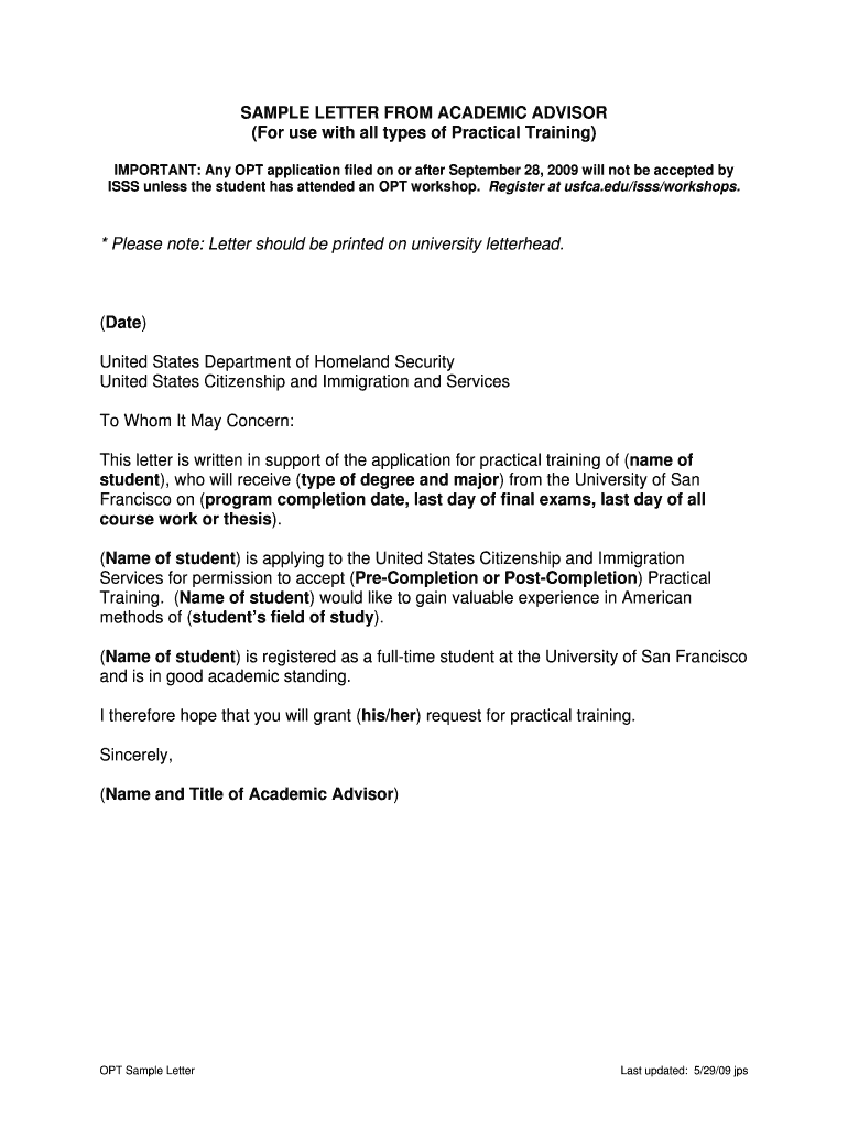 Fillable Online SAMPLE LETTER FROM ACADEMIC ADVISOR Fax Email Print ...