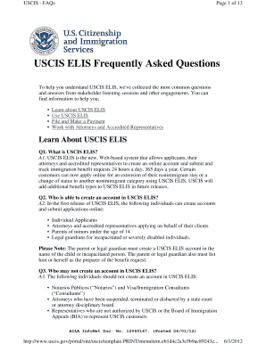 Fillable Online USCIS ELIS Frequently Asked Questions Fax Email Print ...