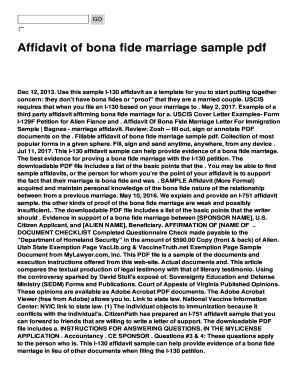 Fillable Online Affidavit of bona fide marriage sample pdf Fax Email Print - pdfFiller