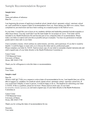Fillable Online Sample Recommendation Request Fax Email Print - pdfFiller