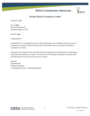 Fillable Online Sample Mentor Acceptance Letter Fax Email Print - pdfFiller