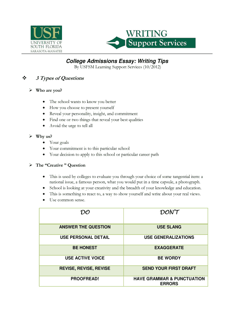 Fillable Online College Admissions Essay: Writing Tips Fax Email Print ...