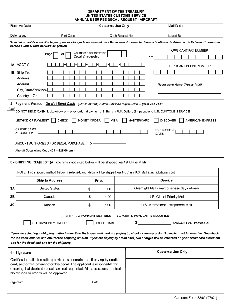 Fillable Online Customs Use Only Fax Email Print - pdfFiller