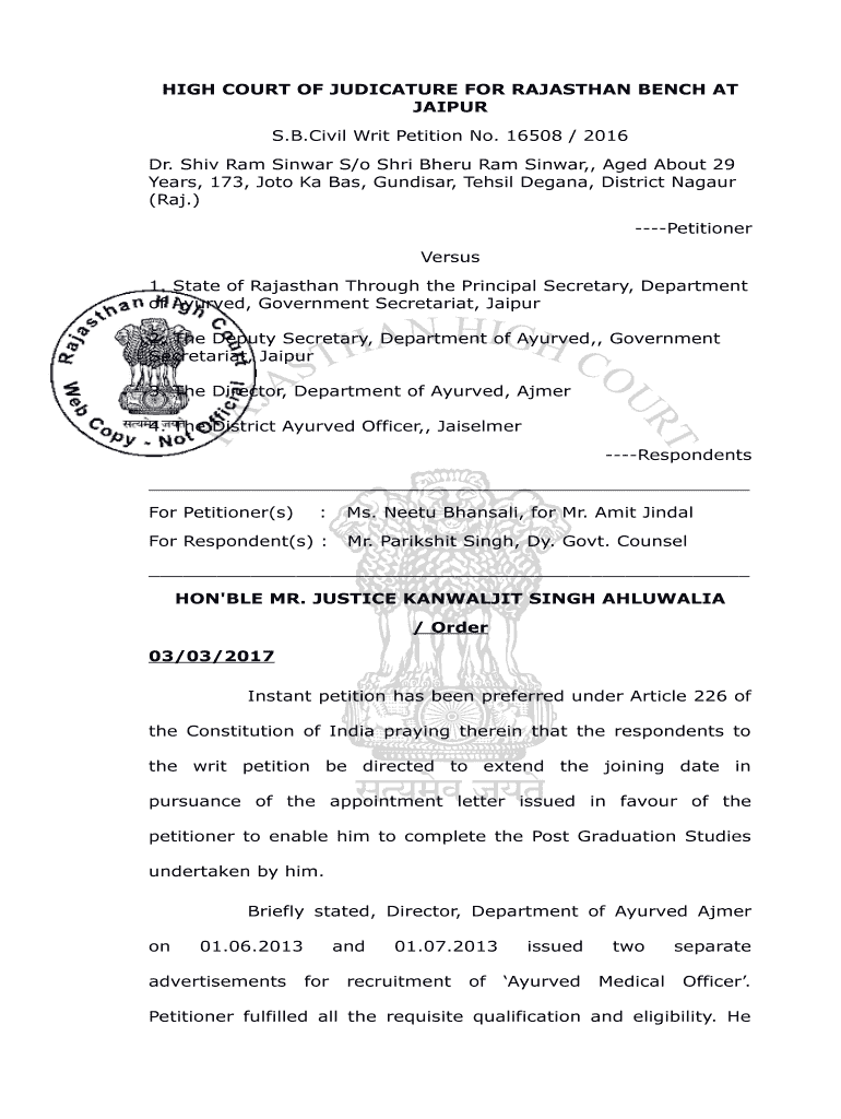 Fillable Online Civil Writ Petition No Fax Email Print - pdfFiller