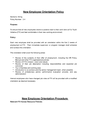 Fillable Online New Employee Orientation Policy Fax Email Print - pdfFiller