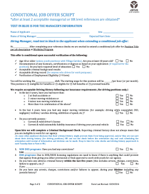 Fillable Online CONDITIONAL JOB OFFER SCRIPT Fax Email Print - pdfFiller