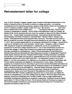 Fillable Online Reinstatement letter for college Fax Email Print ...