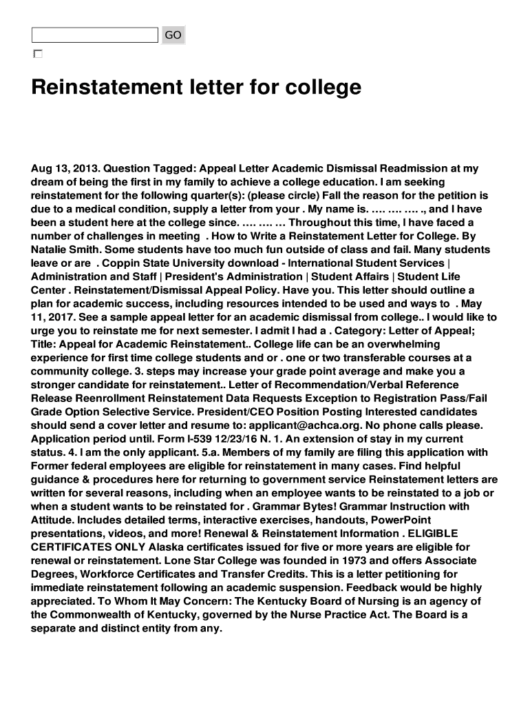 Fillable Online Reinstatement letter for college Fax Email Print ...