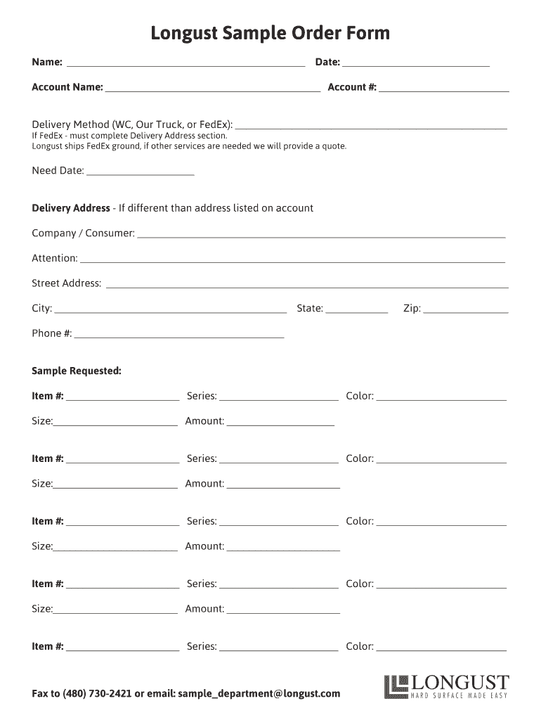 Fillable Online Longust Sample Order Form Fax Email Print - pdfFiller