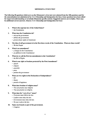 Fillable Online MINNESOTA CIVICS TEST Fax Email Print - pdfFiller