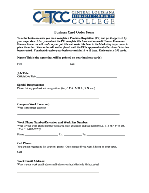 Fillable Online To order business cards, you must complete a Purchase ...