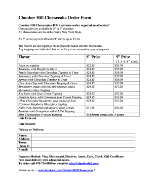 Fillable Online Clamber Hill Cheesecake Order Form Fax Email Print ...