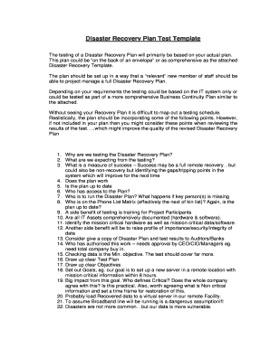 Fillable Online Disaster Recovery Plan Test Template Fax Email Print ...