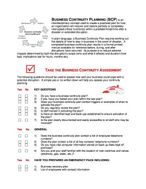 Fillable Online BUSINESS CONTINUITY PLANNING (BCP) is an Fax Email ...