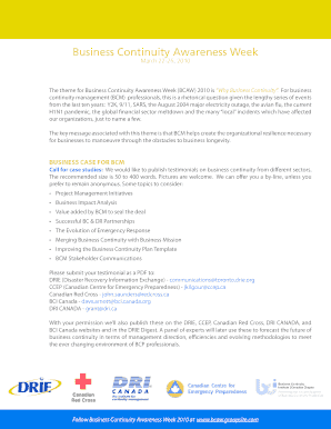 Fillable Online The theme for Business Continuity Awareness Week (BCAW ...