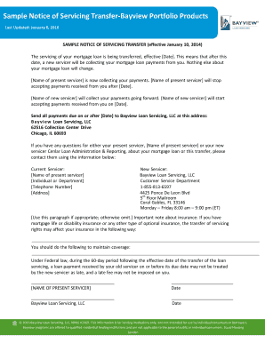 Fillable Online Sample Notice of Servicing Transfer-Bayview Portfolio ...