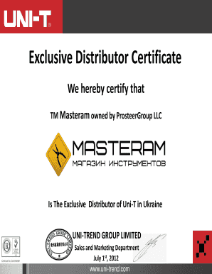 Fillable Online Exclusive Distributor Certificate Fax Email Print ...