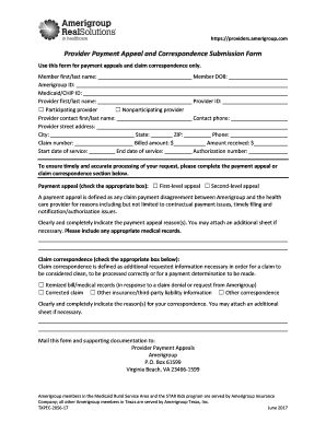 Fillable Online Provider Payment Appeal and Correspondence Submission ...