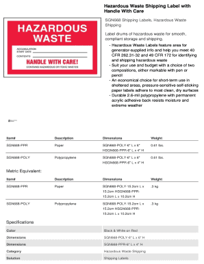 Fillable Online SGN668 Shipping Labels, Hazardous Waste Fax Email Print ...