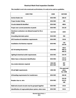 Checklist For Electrical Inspection