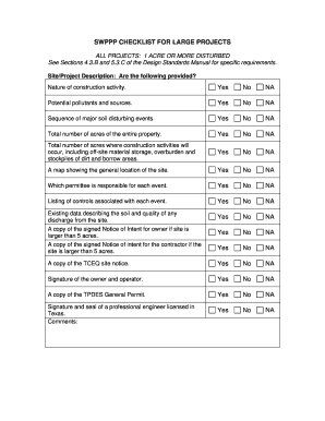 Fillable Online SWPPP CHECKLIST FOR LARGE PROJECTS Fax Email Print ...