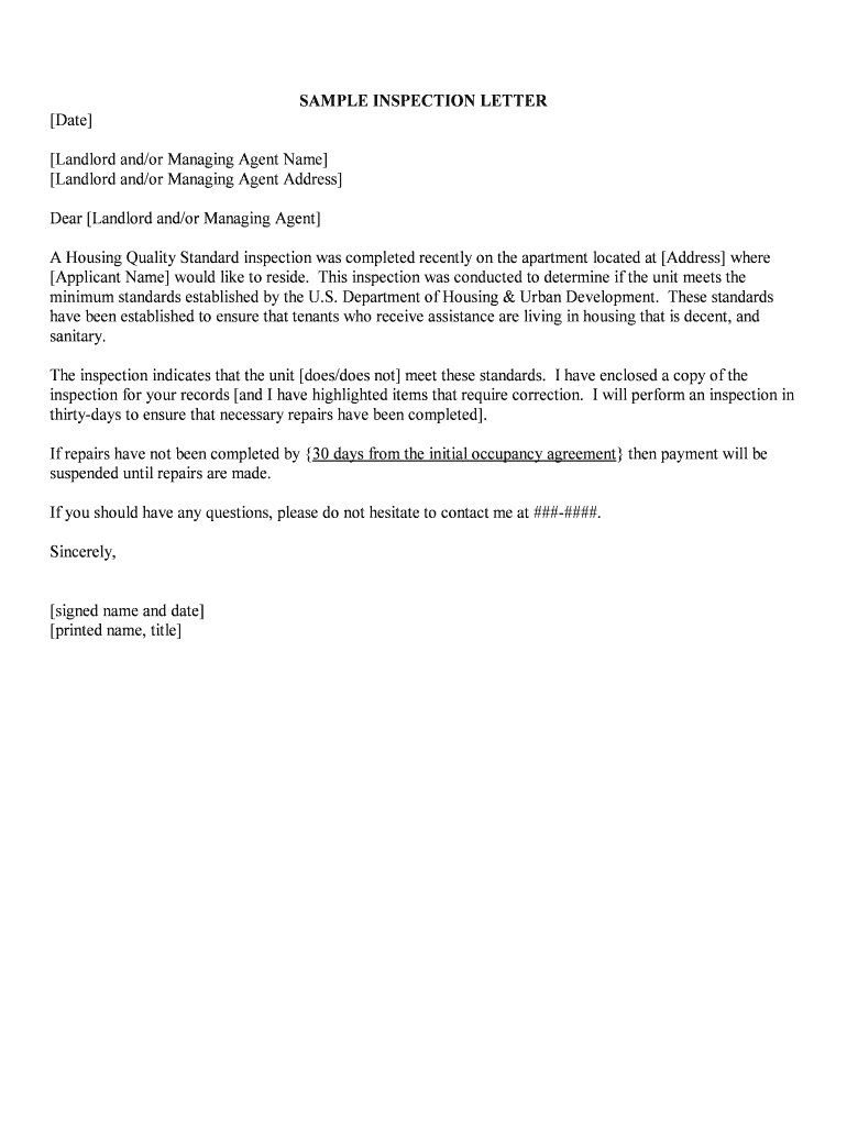 Fillable Online SAMPLE INSPECTION LETTER Fax Email Print - pdfFiller