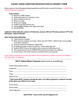 Fillable Online lwbe my-pta TALENT SHOW AUDITION REGISTRATION & CONSENT ...