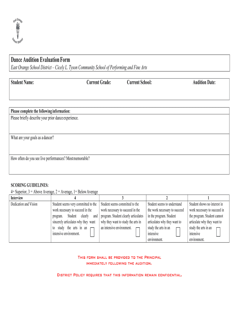 Fillable Online Dance Audition Evaluation Form Fax Email Print - pdfFiller