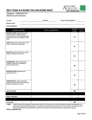 Fillable Online 2017 TEXAS 4-H SHARE-THE-FUN SCORE SHEET Fax Email ...